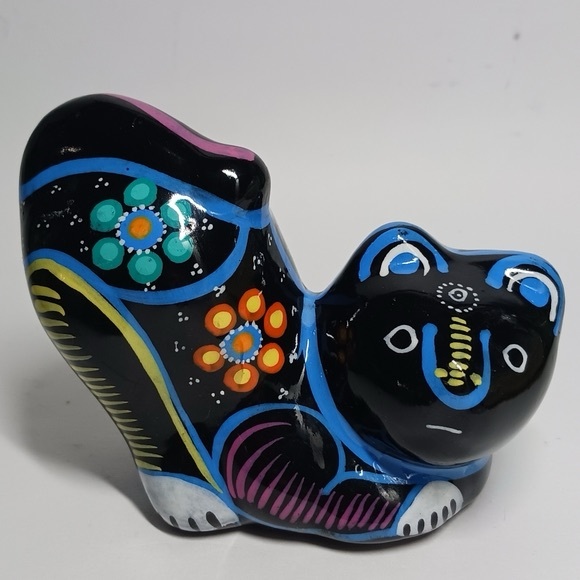 Art | Folk Art Cat Figurine Bright Multi Colored Kitty Kitten Statue ...